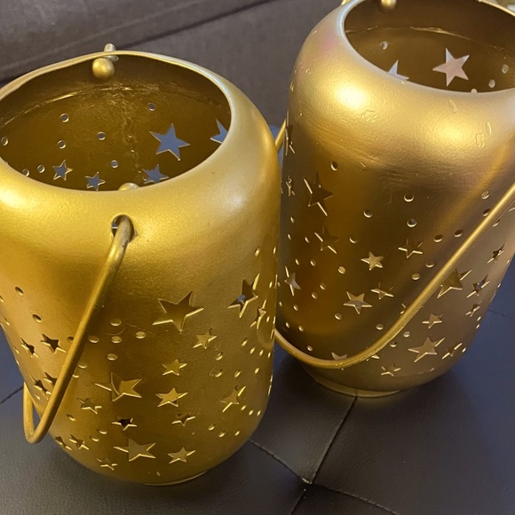 Artisan | Accents | Set Of Two Metal Gold Tea Light Candle Lanterns ...